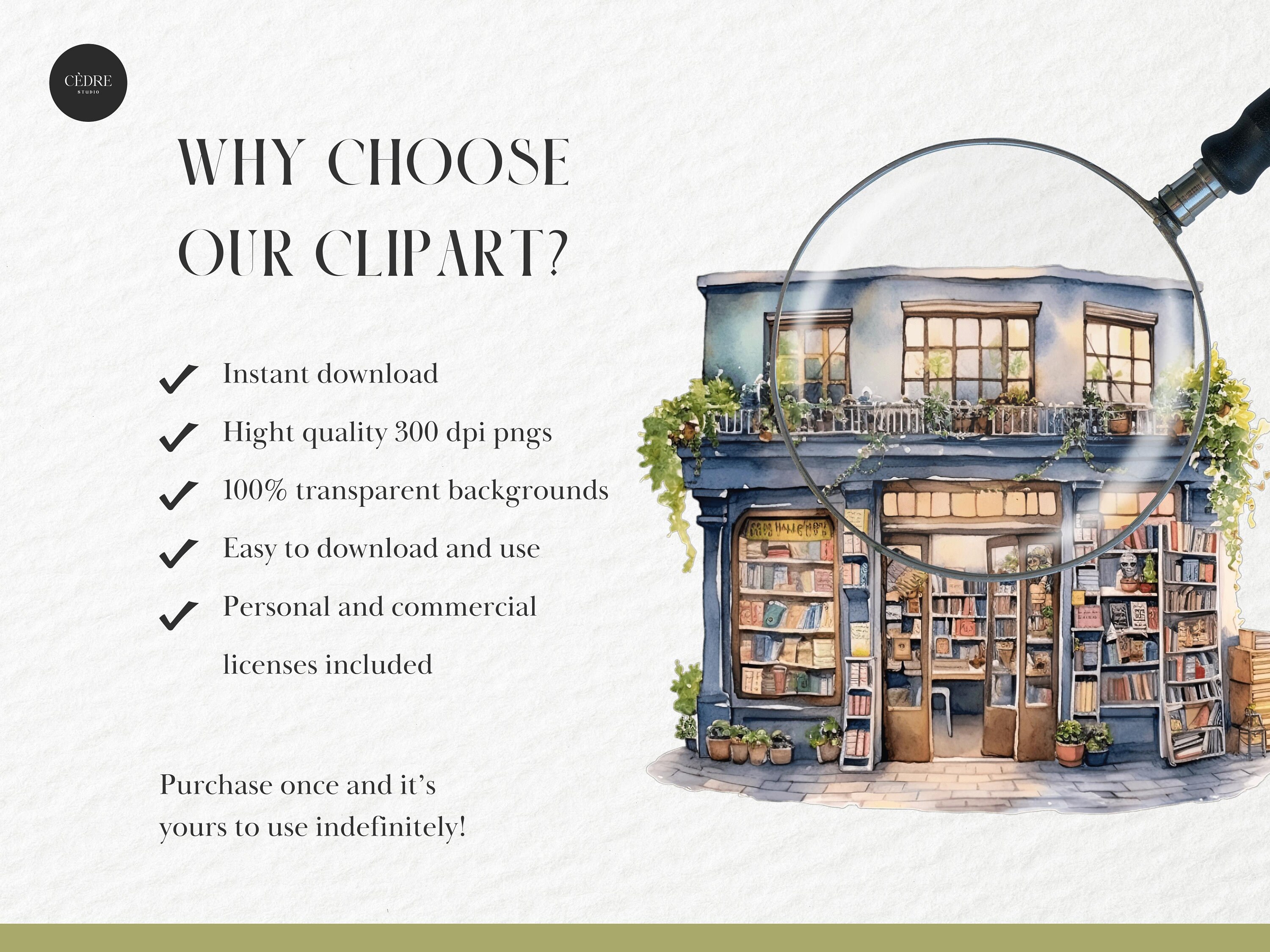 Watercolor Bookstore Clipart, Cozy Bookshop Clipart, Cute Bookstore ...