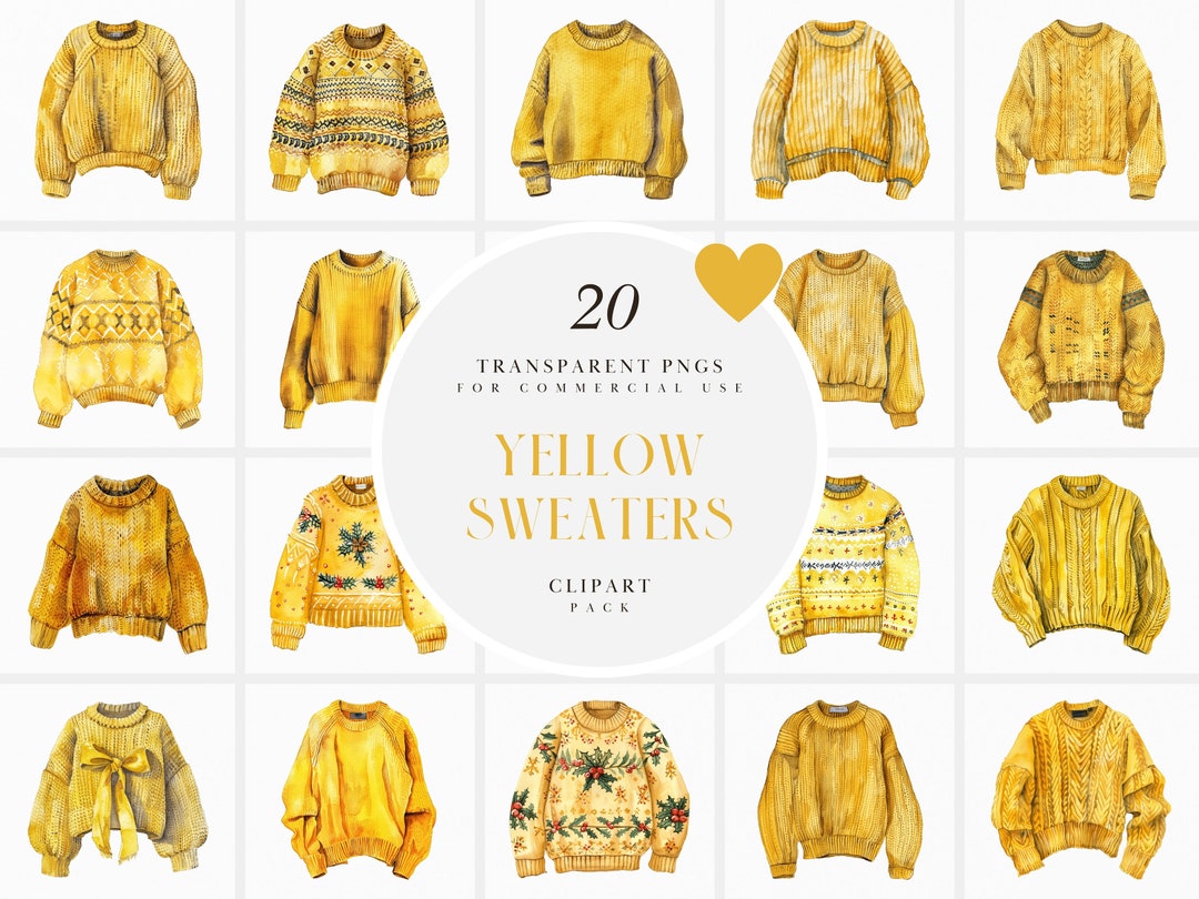Watercolor Yellow Sweater Clipart, Yellow Sweaters Clipart, Knit ...