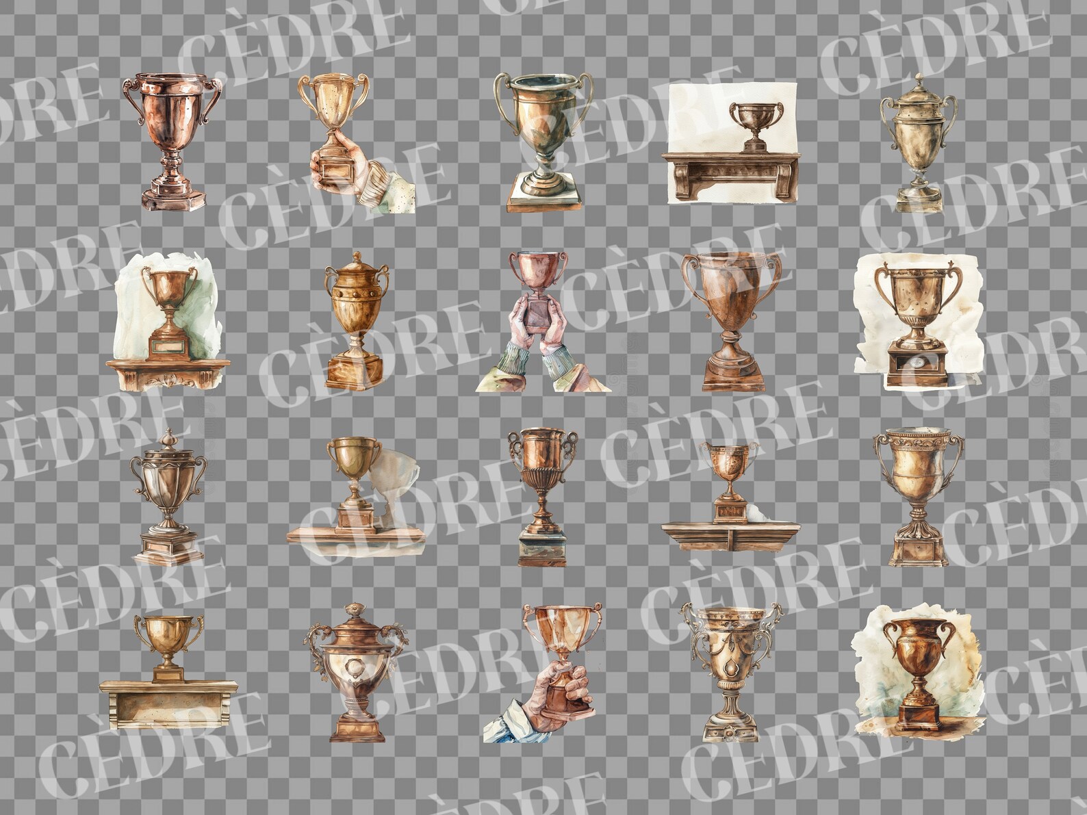 Watercolor Bronze Trophy Clipart, Victory Clipart, Winners Bronze ...