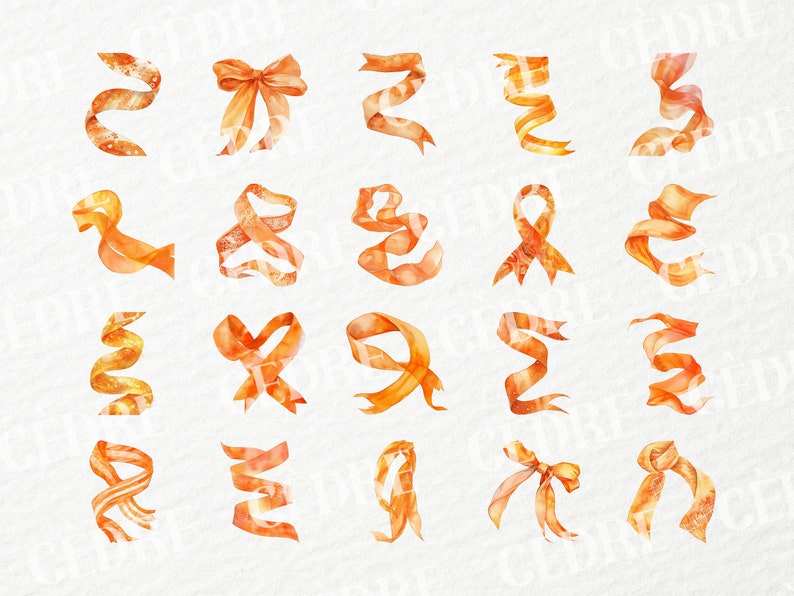 Watercolor Orange Ribbon Clipart, Orange Ribbons Clipart, Decorative ...