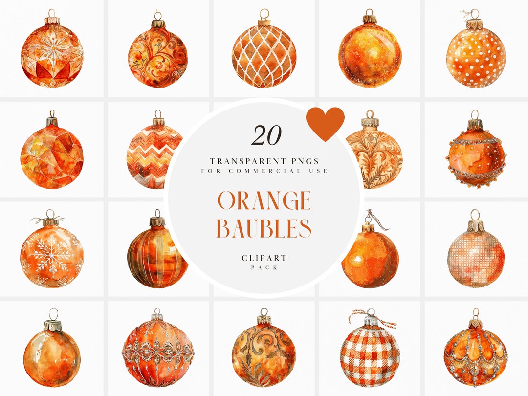 Watercolor Orange Baubles, Christmas Globes, Christmas Tree Ornaments ...