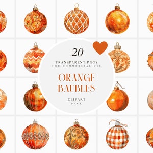 Watercolor Orange Baubles, Christmas Globes, Christmas Tree Ornaments ...