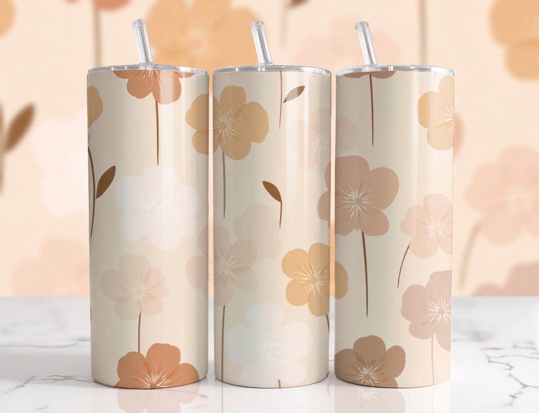 20 Oz Skinny Tumbler Wrap, Pastel Beige Flowers, Floral, Straight ...