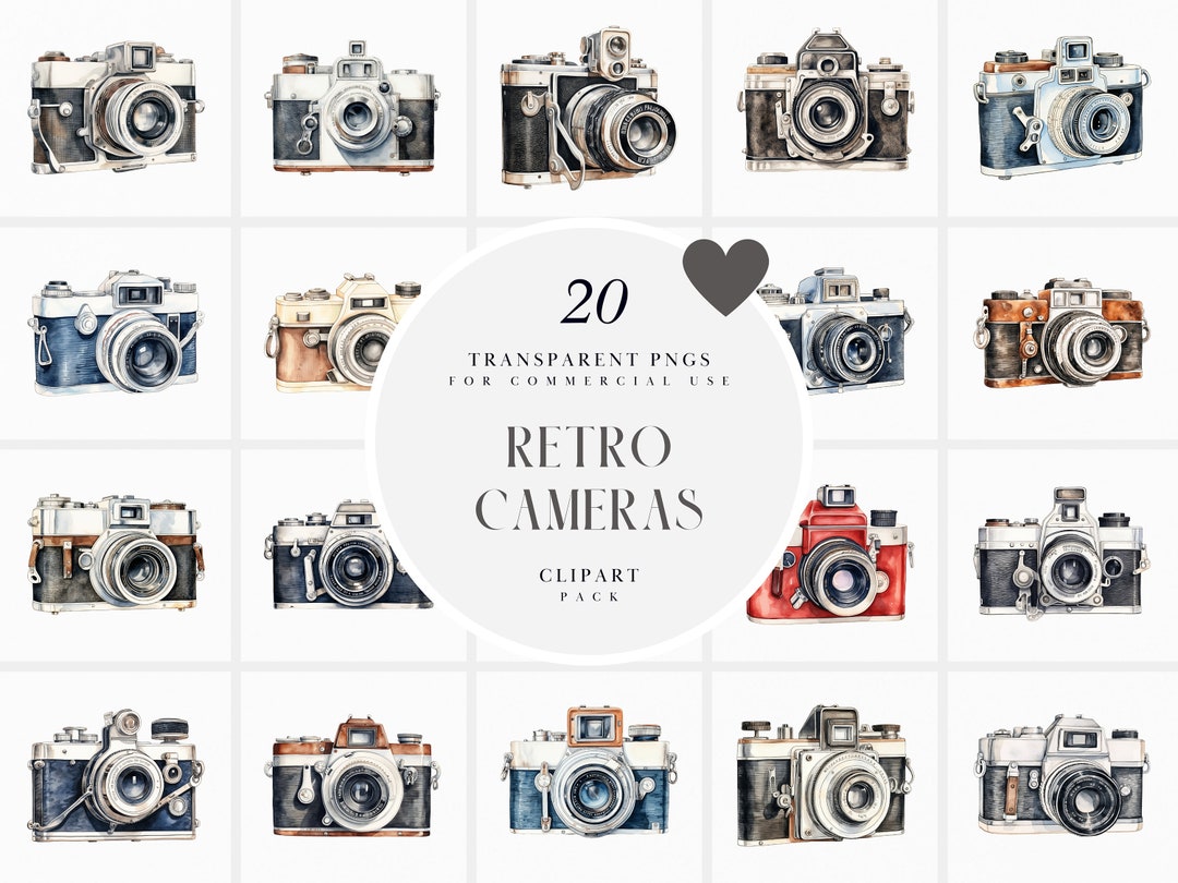 Watercolor Retro Camera Clipart, Vintage Cameras Clipart, Old DSL ...