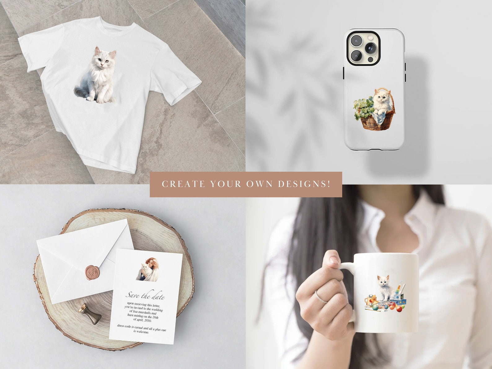 Watercolor White Cat Clipart, Cute White Cats Clipart, White Kittens ...