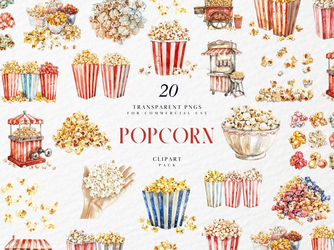 Watercolor Popcorn Clipart, Healthy Snack, Homemade Buttery Popcorn ...