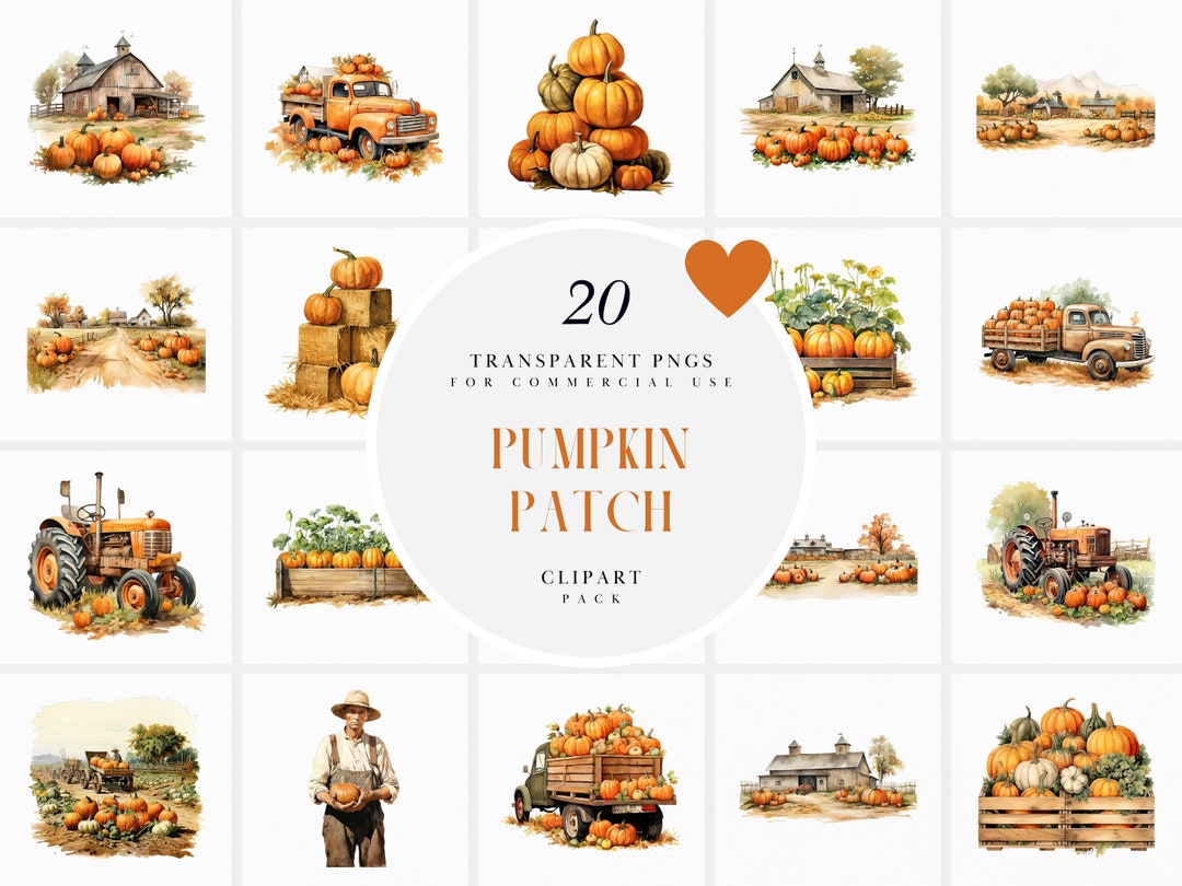 Watercolor Pumpkin Patch Clipart, Pumpkin Farm Clipart, Autumn Orange ...
