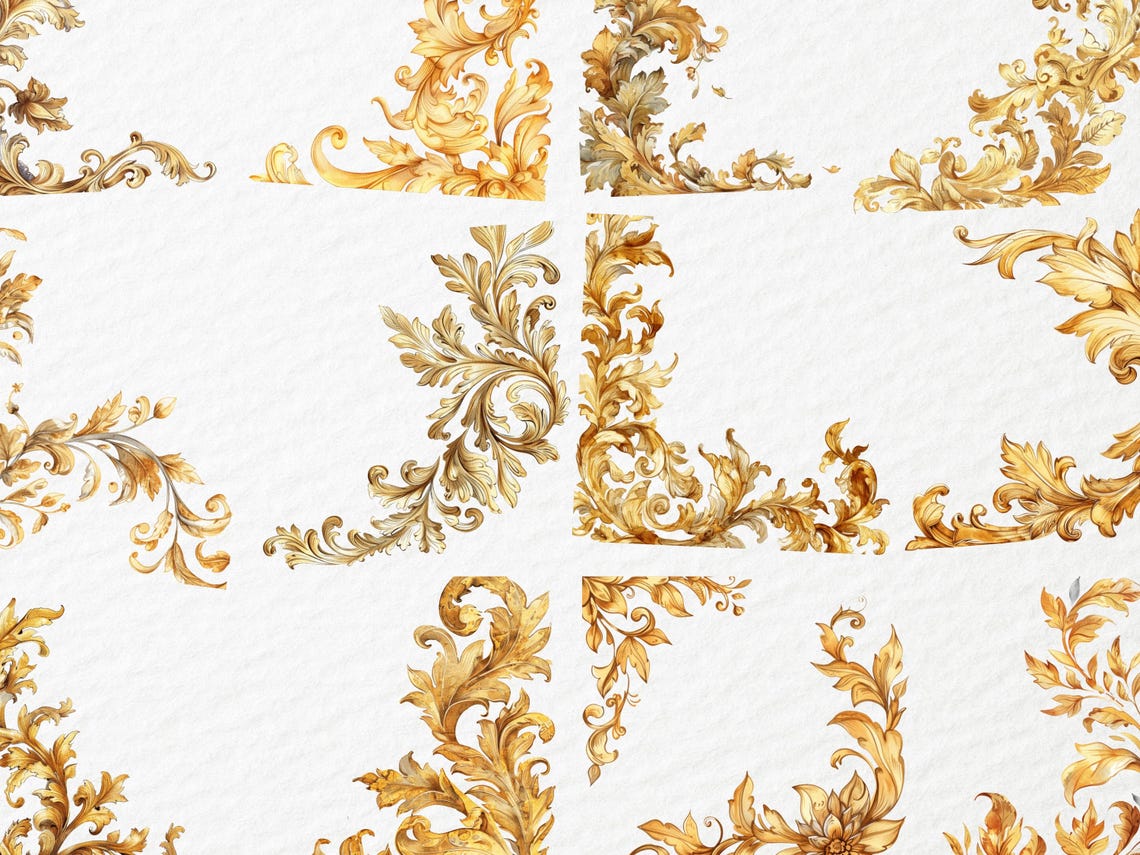 Watercolor Vintage Gold Page Corner Clipart, Ornate Foil Border Graphic ...