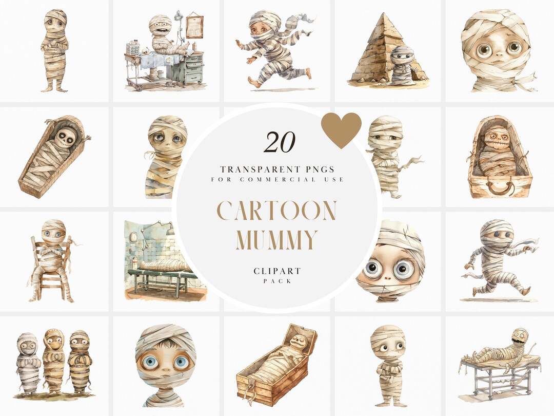 Watercolor Cartoon Mummy Clipart, Cute Mummies Clipart, Halloween ...