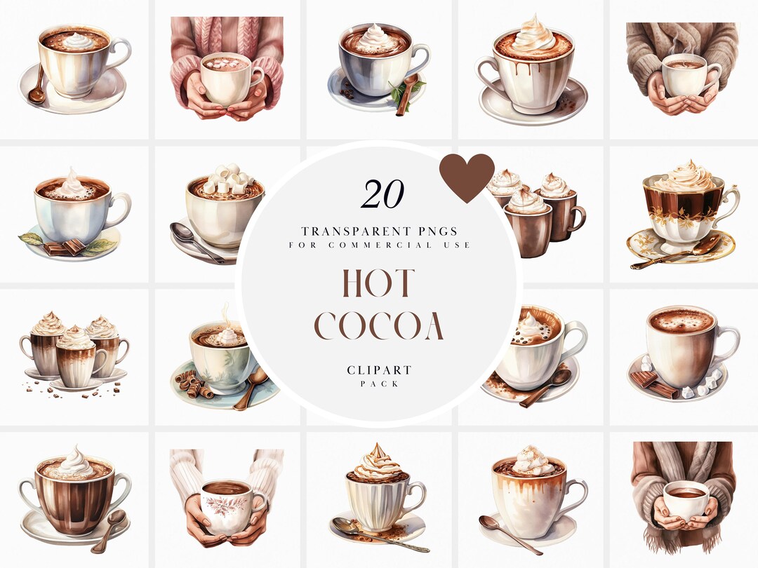 Watercolor Hot Cocoa Clipart, Hot Chocolate Clipart, Cup of Choco ...