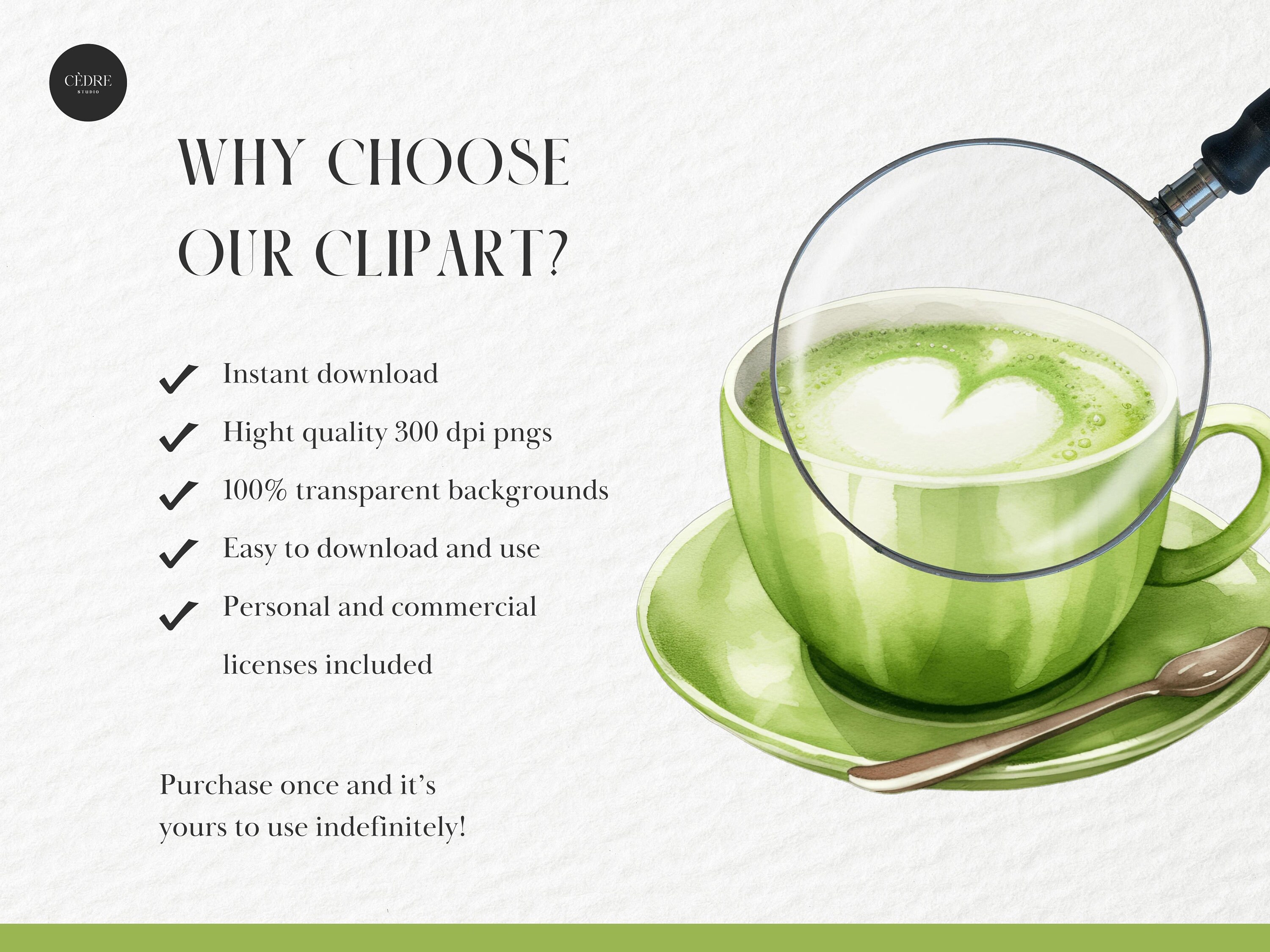 Watercolor Green Matcha Clipart, Traditional Matcha Tea Clipart, Sweet ...