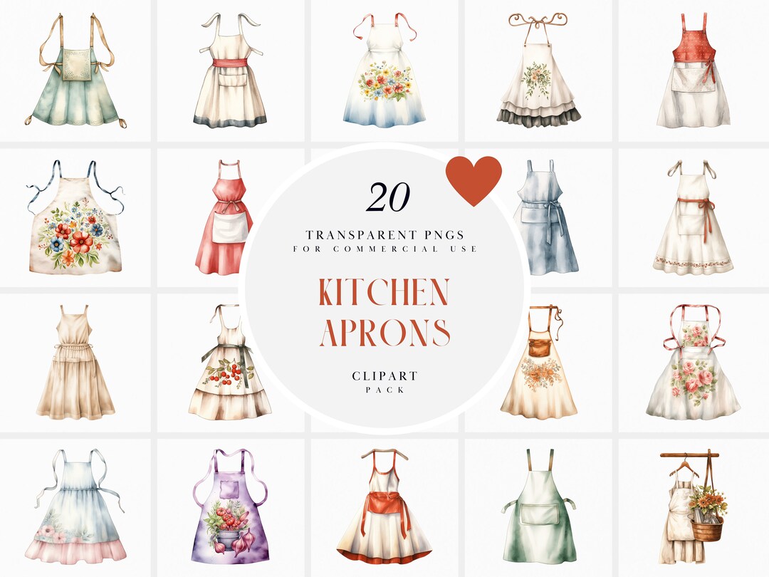 Watercolor Kitchen Apron Clipart, Cute Cooking Aprons Clipart, Baking ...