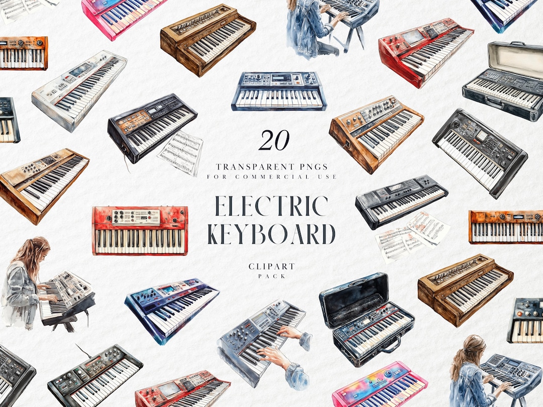 Watercolor Electric Keyboard Clipart, Synthesizer, Digital Portable ...