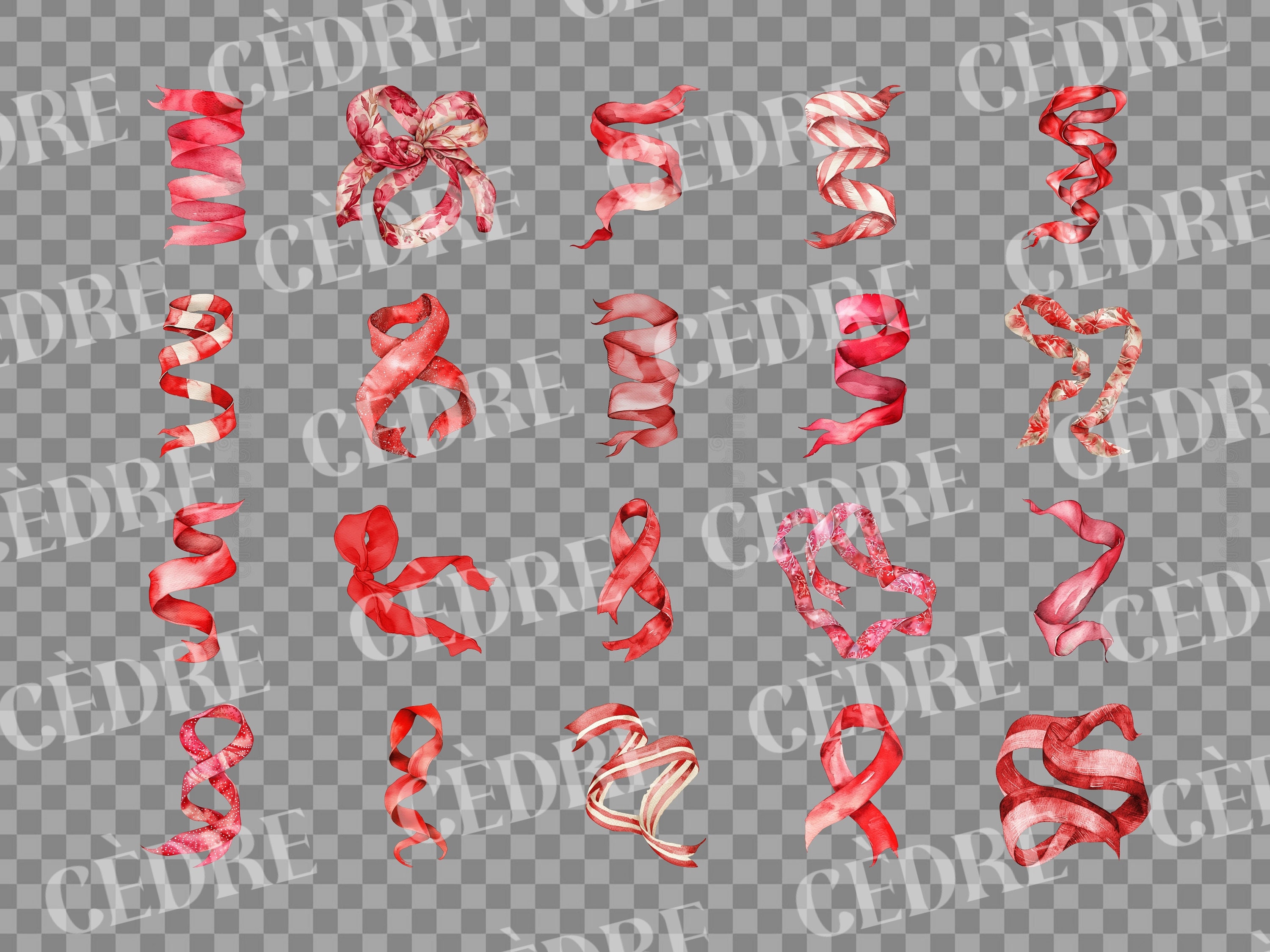 Watercolor Red Ribbon Clipart, Red Ribbons Clipart, Decorative Elements ...