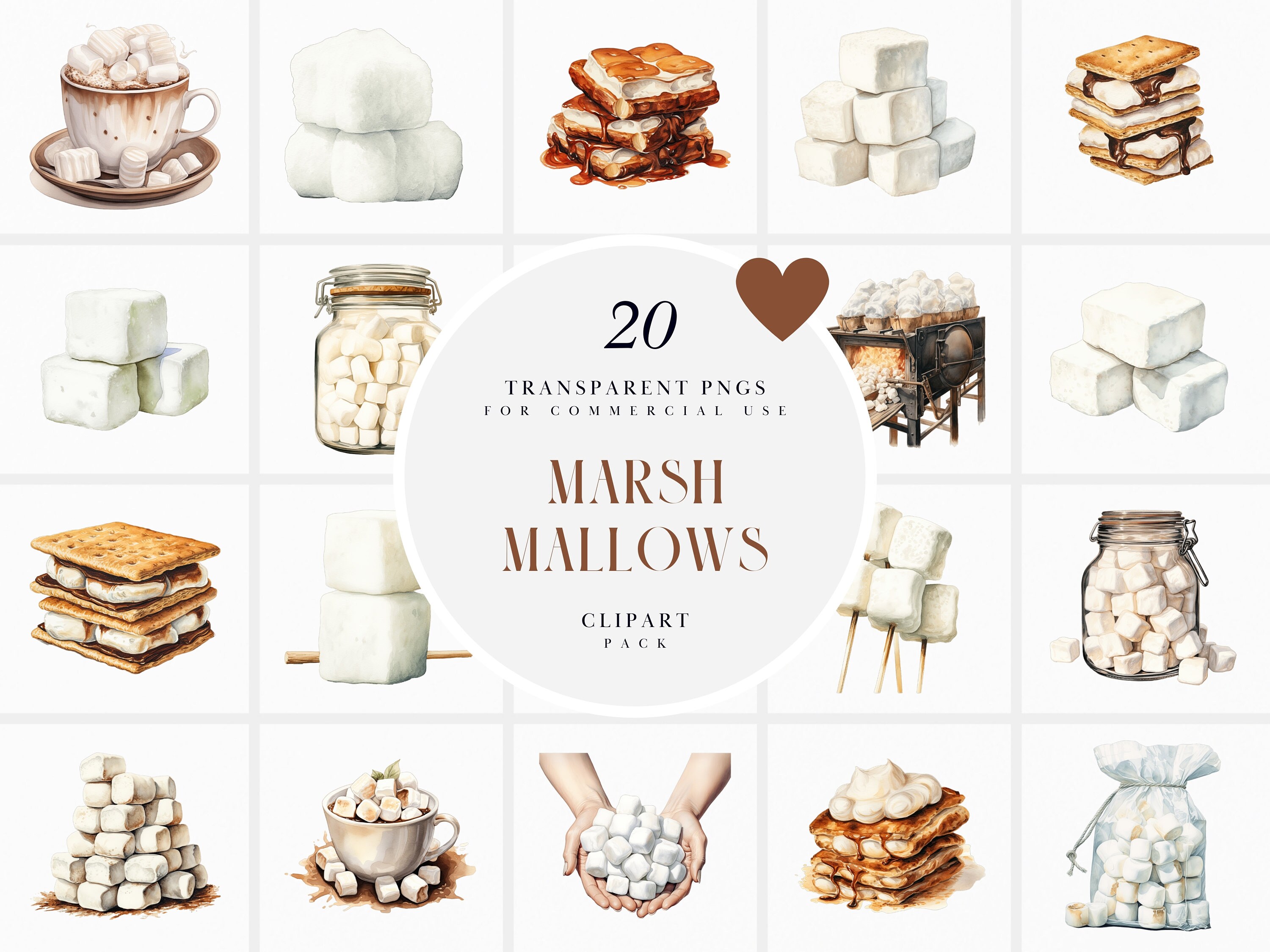 Watercolor Marshmallows Clipart, Fluffy White Marshmallow Clipart ...