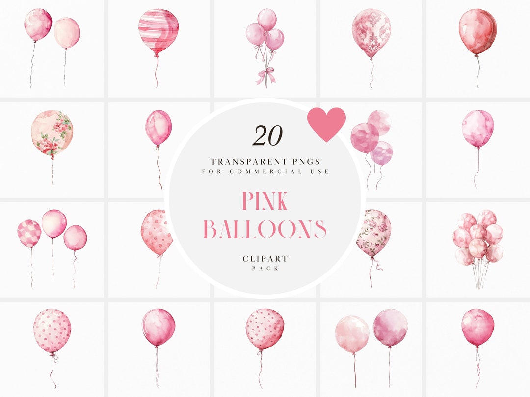 Watercolor Pink Balloon Clipart, Pink Balloons Clipart, Birthday Party ...