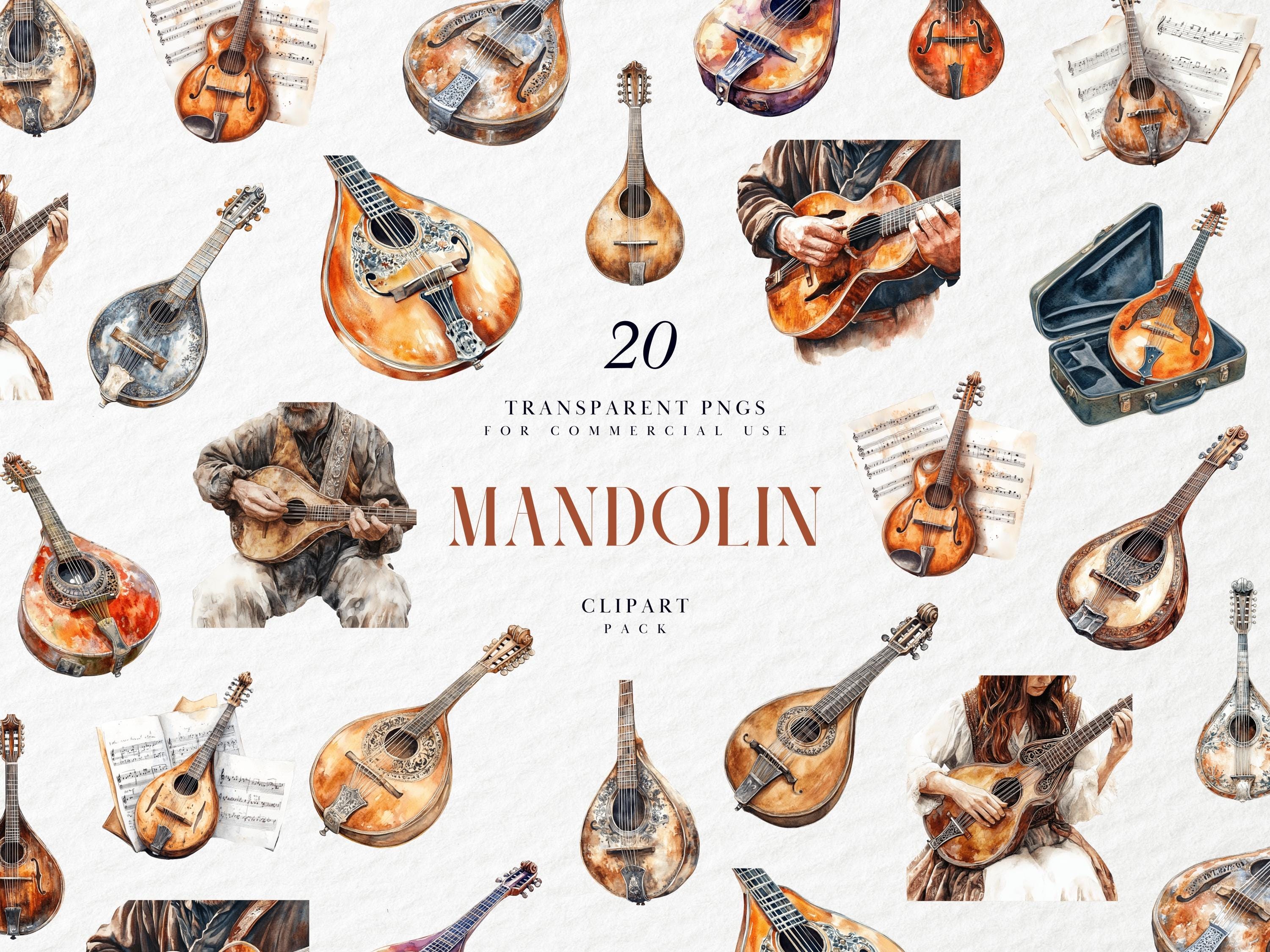 Watercolor Mandolin Clipart, Lute, Stringed Instruments, Classic ...