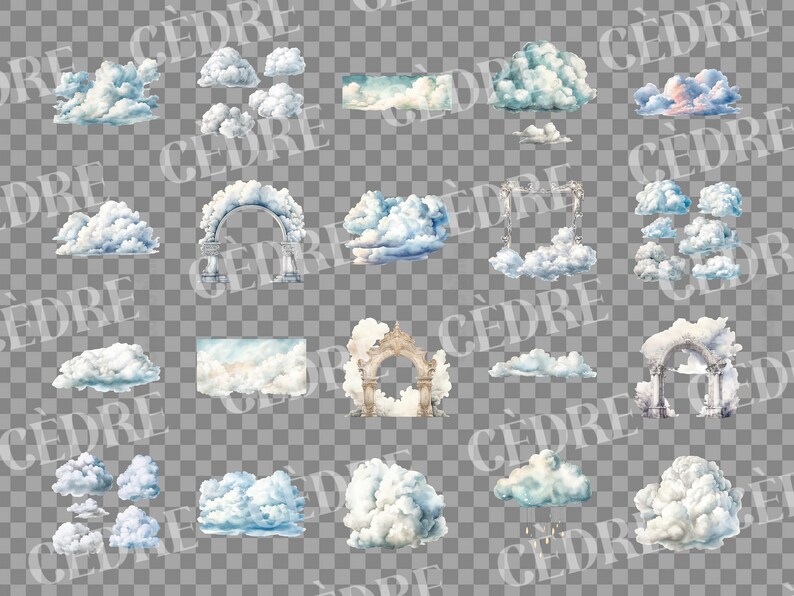 Watercolor Fluffy Clouds Clipart, Realistic White Clouds Clipart ...