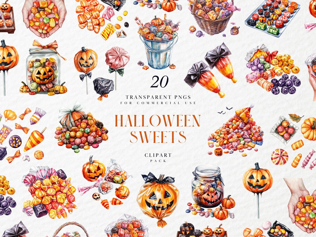 Watercolor Halloween Sweets Clipart, Kids Halloween Treats Clipart ...