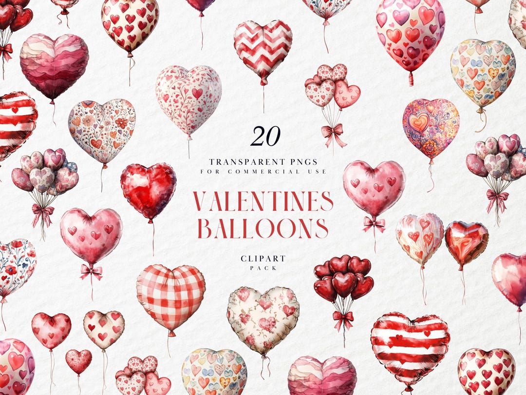 Watercolor Valentines Balloon Clipart, Valentines Balloons Clipart ...
