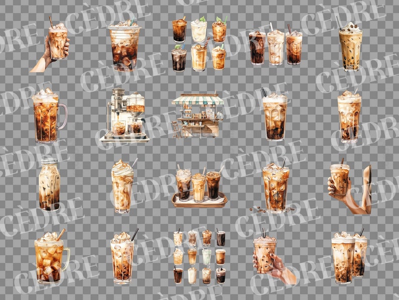 Watercolor Iced Coffee Clipart, Creamy Milk Ice Coffee Clipart, Sweet ...