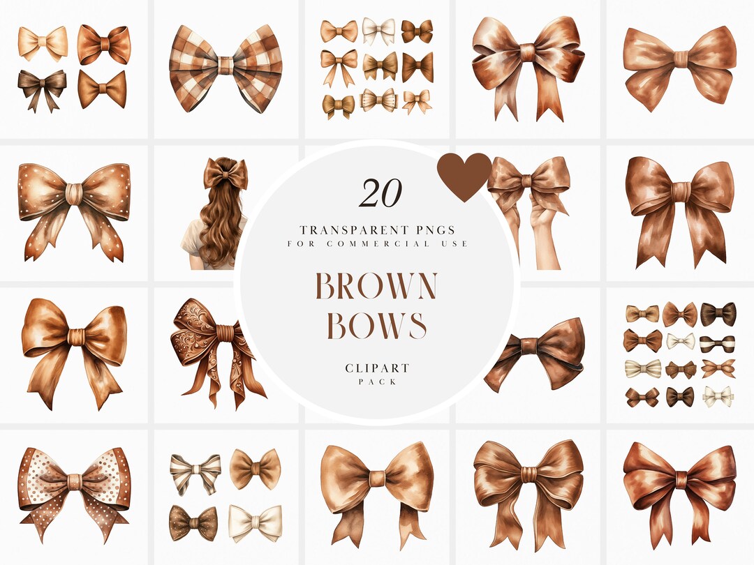 Watercolor Brown Bow Clipart, Hair Bows Clipart, Brown Ribbon Clipart ...
