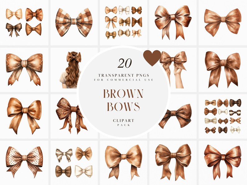 Watercolor Brown Bow Clipart, Hair Bows Clipart, Brown Ribbon Clipart ...