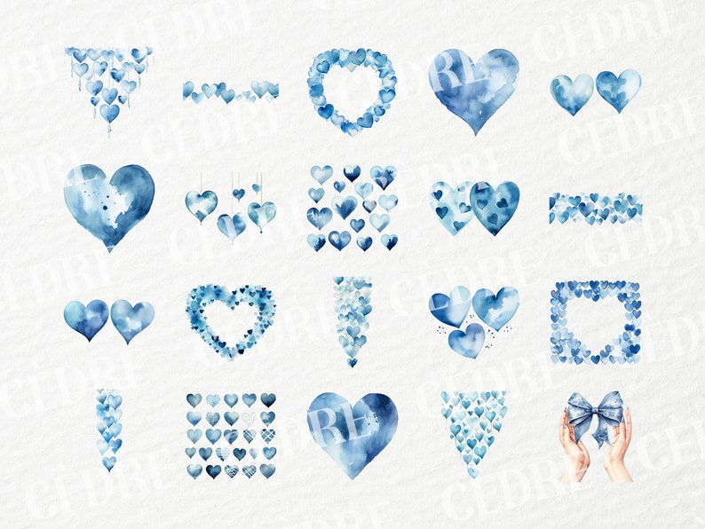 Watercolor Blue Hearts Clipart, Blue Heart Clipart, Heart Shape Clipart ...