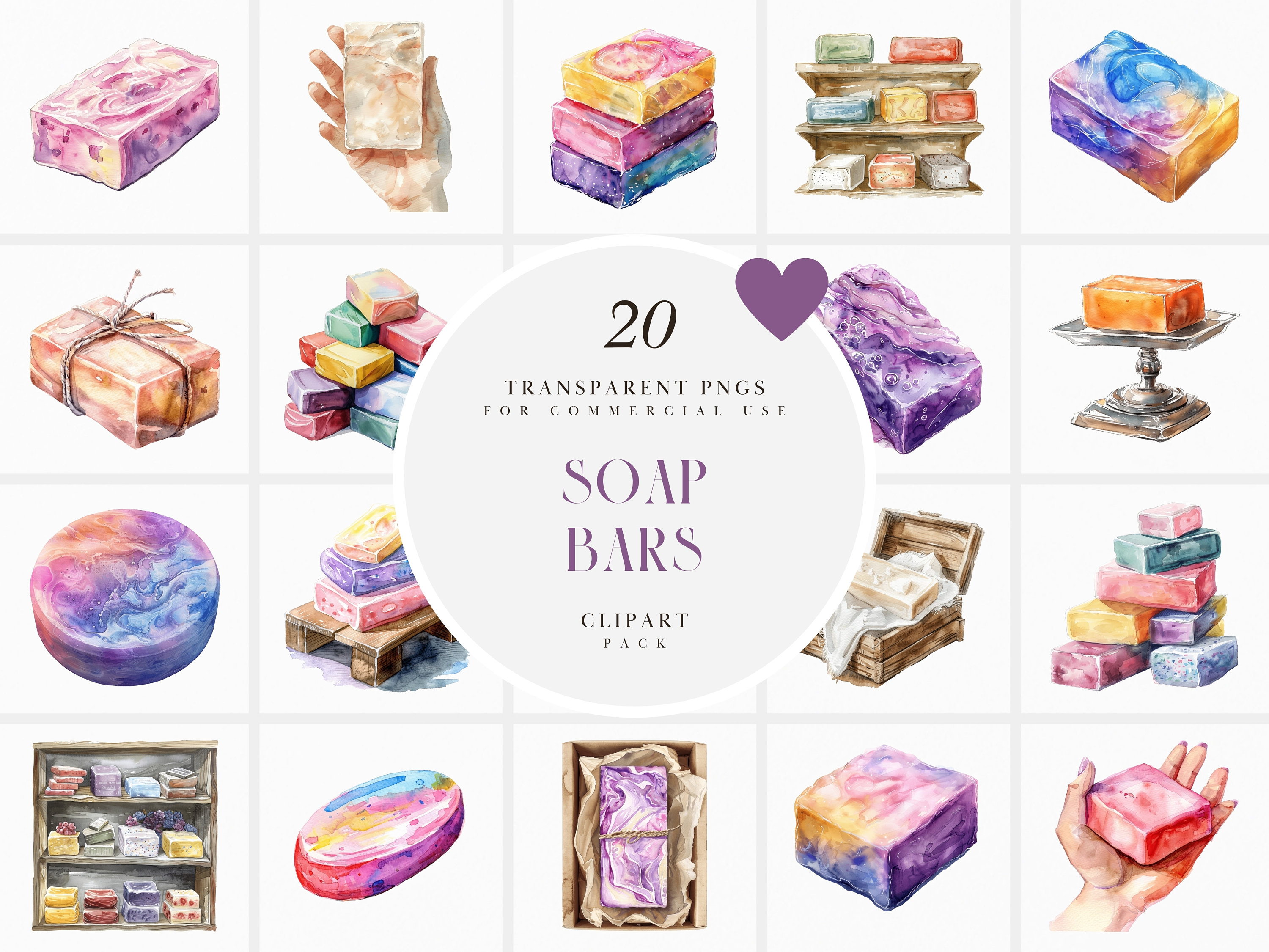 Watercolor Soap Bar Clipart, Cleaning Soap Bars Clipart, Handmade ...
