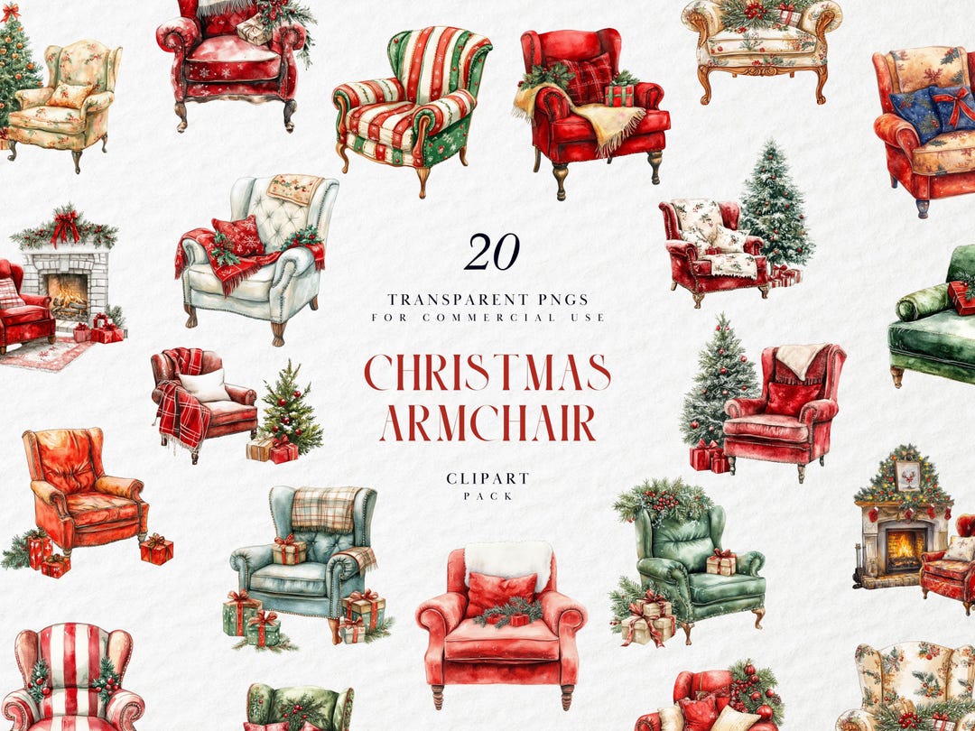 Watercolor Christmas Armchair Clipart, by Window, by Fireplace, Cozy ...