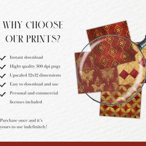 Red and Gold Digital Patterns, Golden Patterned Digital Papers, Digital ...