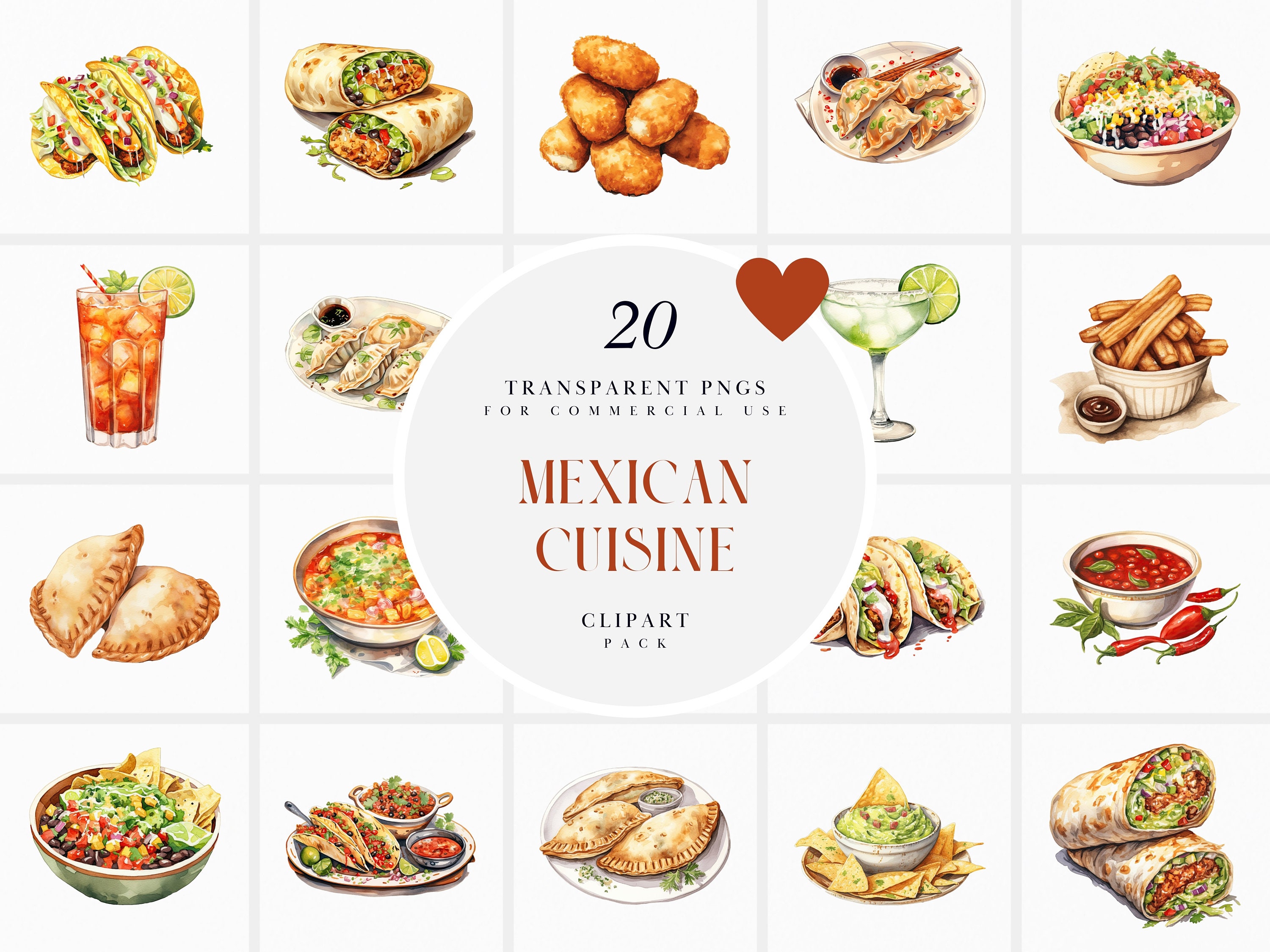 Watercolor Mexican Cuisine Clipart, Mexican Food Clipart, Texmex ...