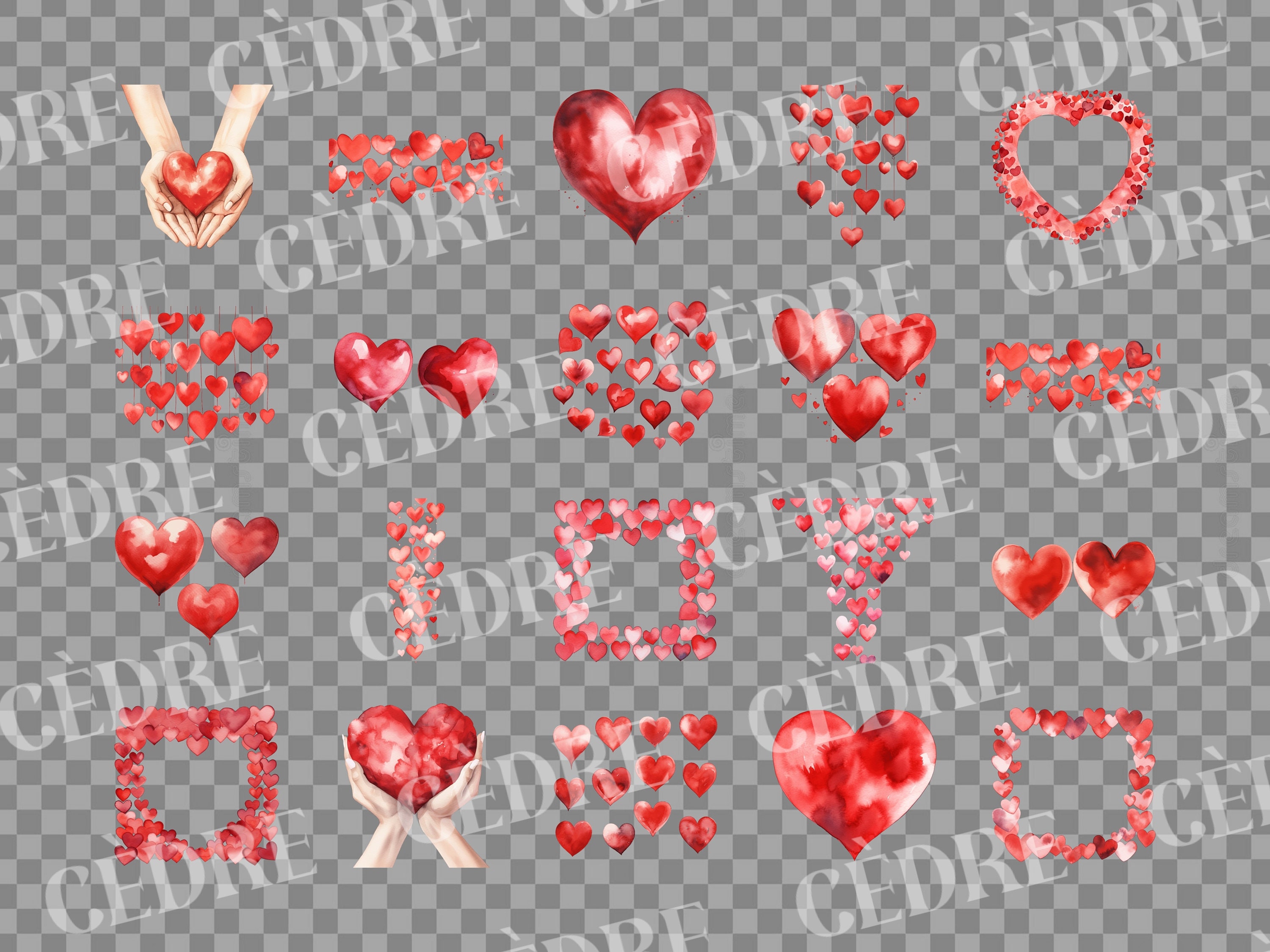 Watercolor Red Hearts Clipart, Red Heart Clipart, Red Heart Shape ...