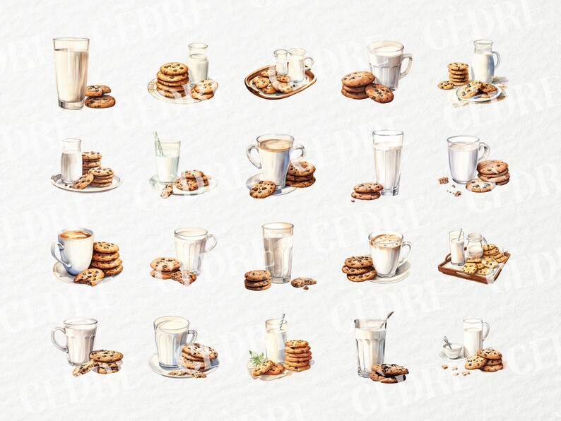 Watercolor Milk and Cookies Clipart, Cookies and Milk Clipart, Santa ...