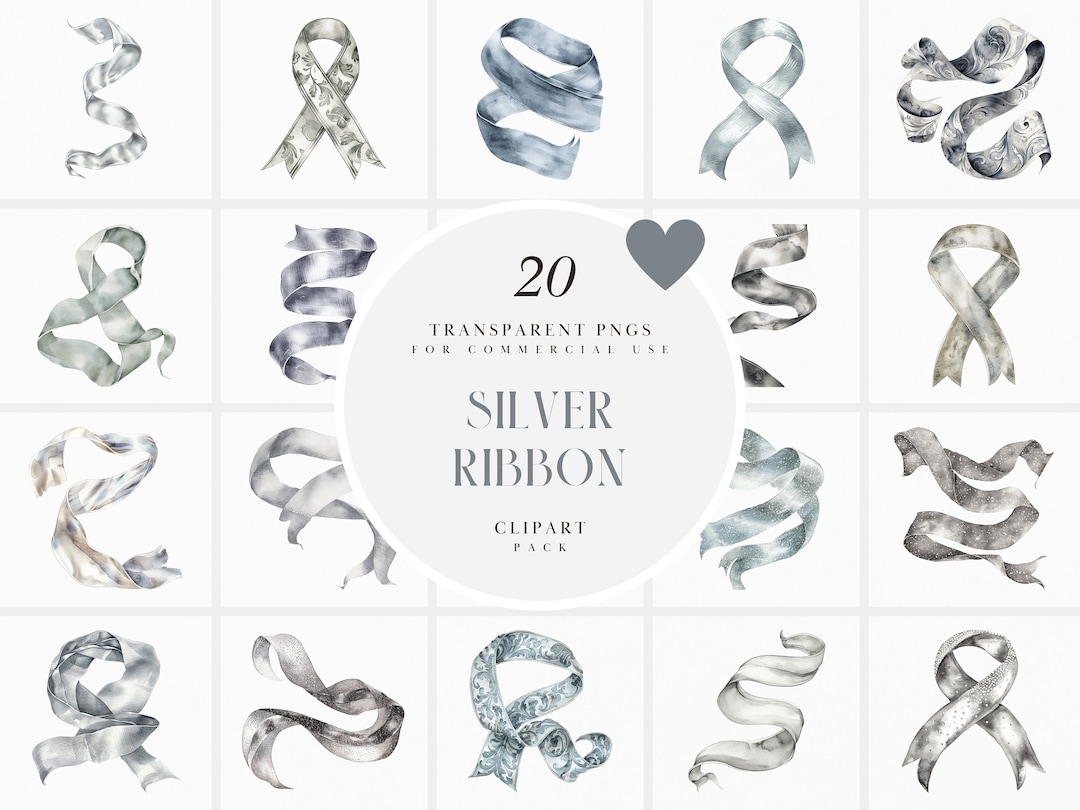 Watercolor Silver Ribbon Clipart, Silver Ribbons Clipart, Decorative ...