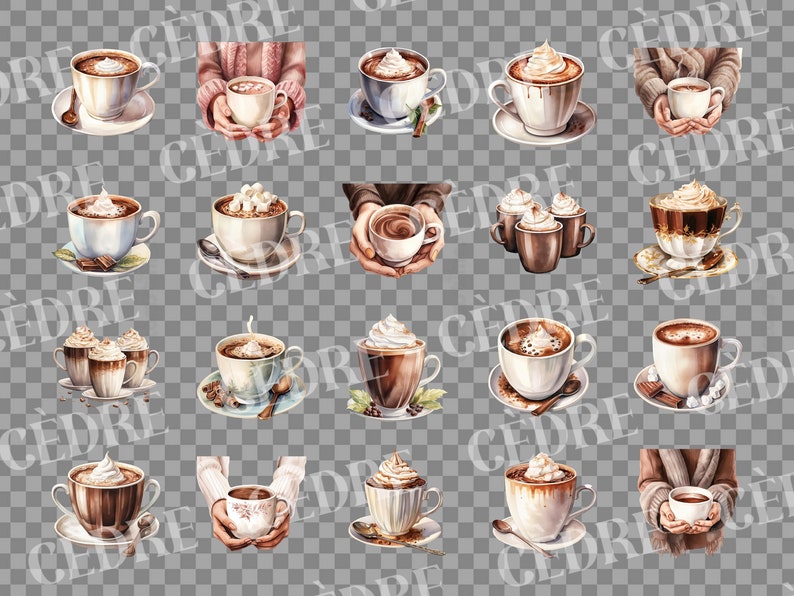 Watercolor Hot Cocoa Clipart Hot Chocolate Clipart Cup of - Etsy