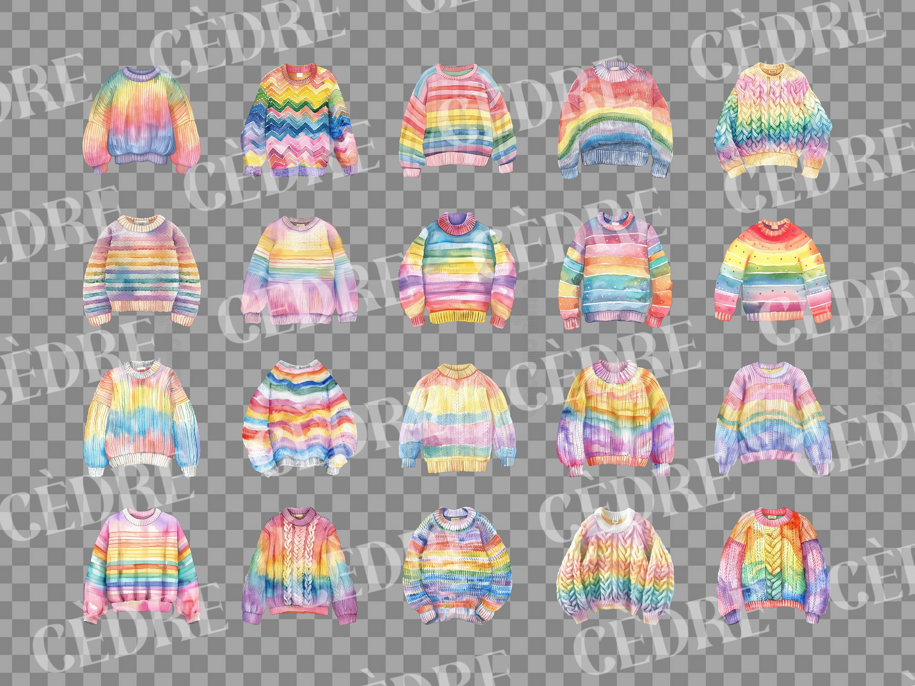 Watercolor Rainbow Sweater Clipart, Rainbow Sweaters Clipart, Knit ...