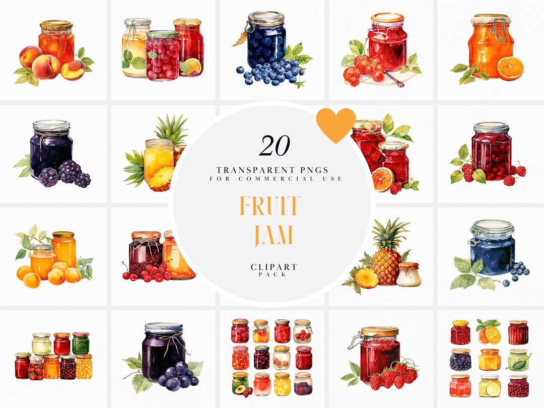 Watercolor Fruit Jam Clipart, Grandma's Berry Jam Clipart, Sweet ...