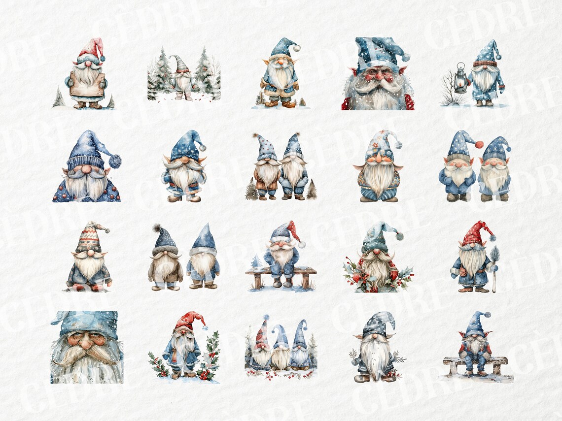Watercolor Winter Gnome Clipart, Cute Whimsical Gnomes, Fairytale, Snow ...