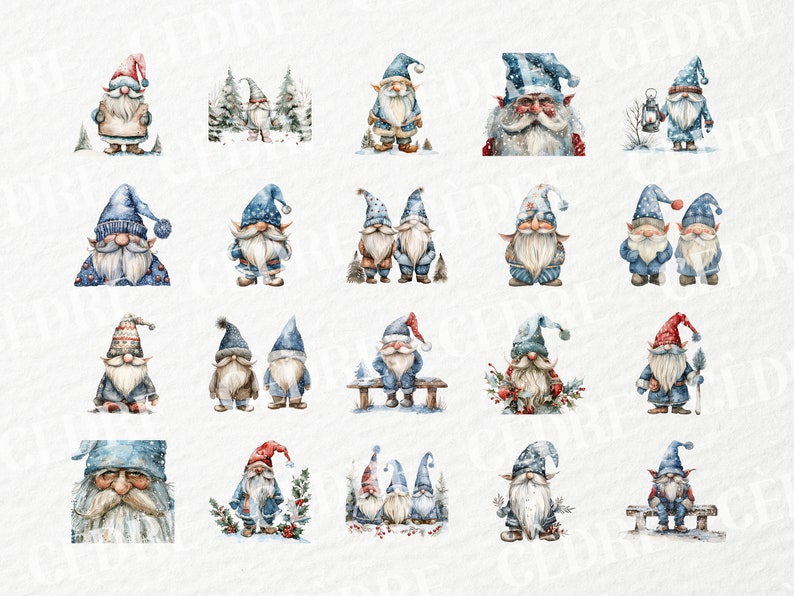 Watercolor Winter Gnome Clipart, Cute Whimsical Gnomes, Fairytale, Snow ...