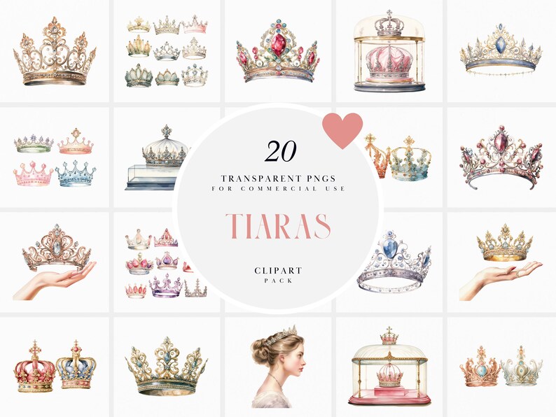 Watercolor Princess Tiara Clipart, Royal Tiaras Clipart, Jewelled Queen ...