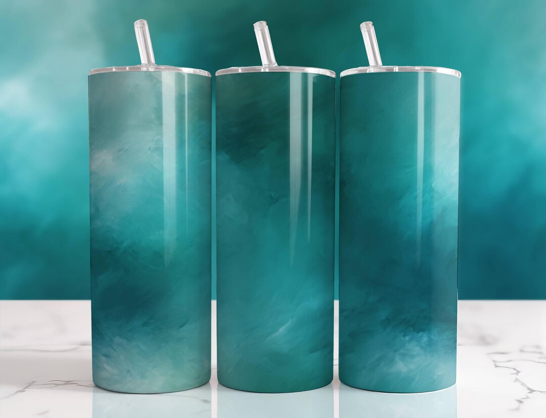 20 Oz Skinny Tumbler Wrap, Teal Abstract Design, Modern Art, Straight ...