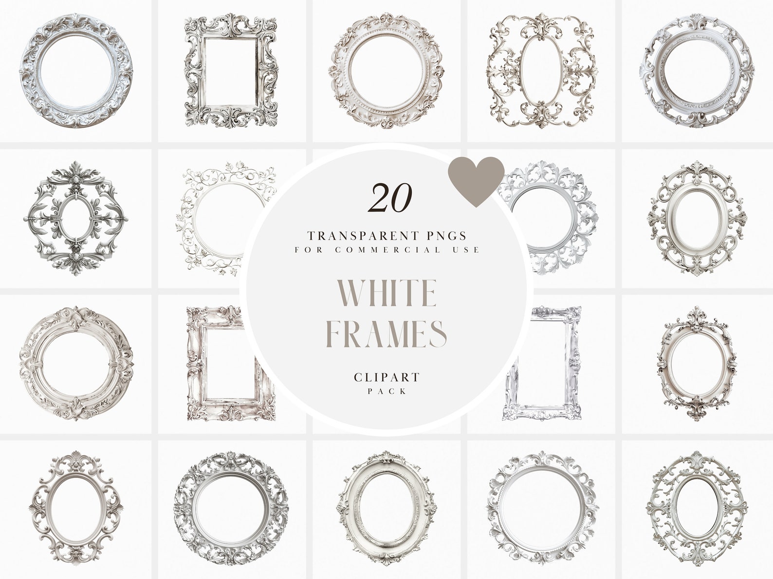 Watercolor White Frames Clipart, Antique Ornamental Corner Border ...