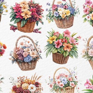 Watercolor Flower Basket Clipart, Floral Assorted Basket of Flowers ...