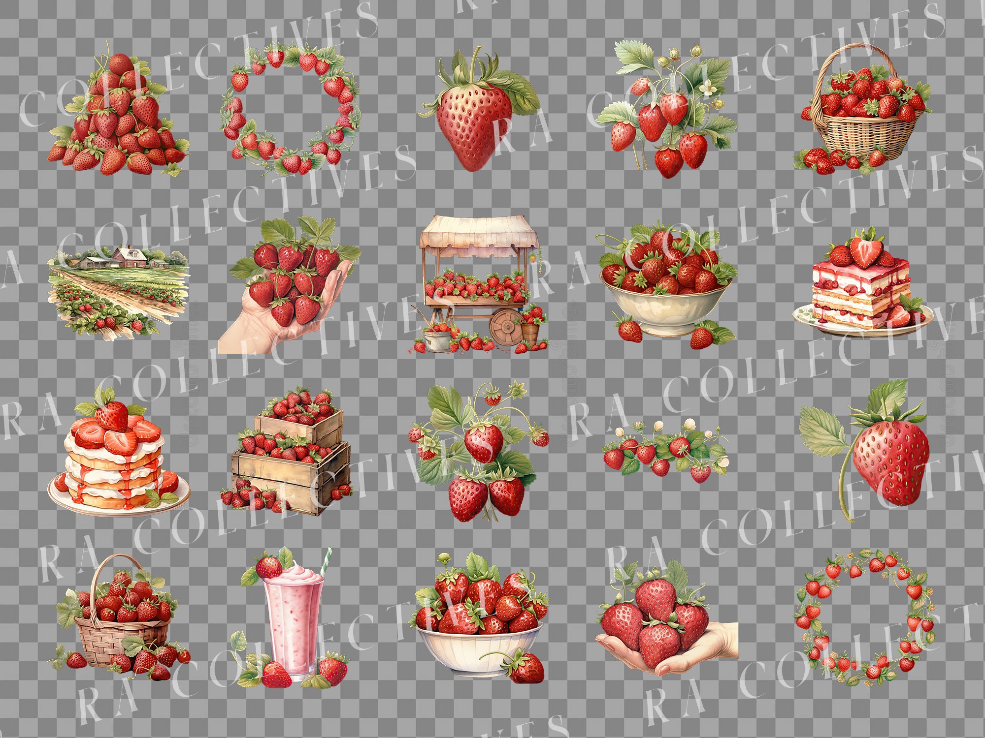 Watercolor Strawberry Clipart Watercolor Strawberries - Etsy