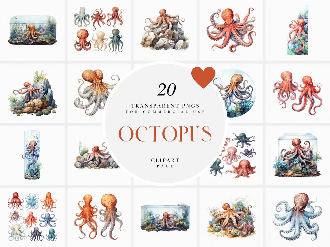 Watercolor Octopus Clipart, Sea Life Octopus Clipart, Under the Sea ...