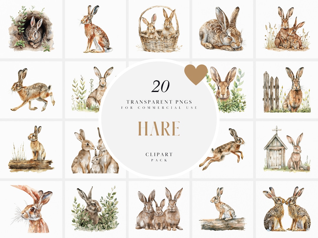 Watercolor Hare Clipart, Realistic Hares Clipart, Bunny Jumping Hare ...