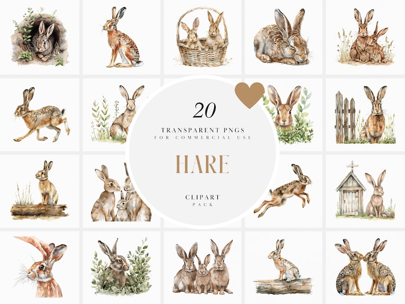Watercolor Hare Clipart, Realistic Hares Clipart, Bunny Jumping Hare ...