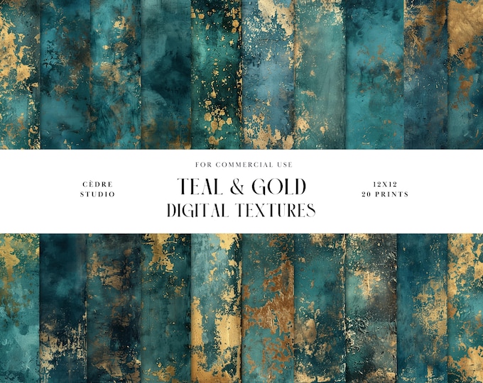 Teal and Gold Luxury Digital Design, Digital Paper, Scrapbooking ...