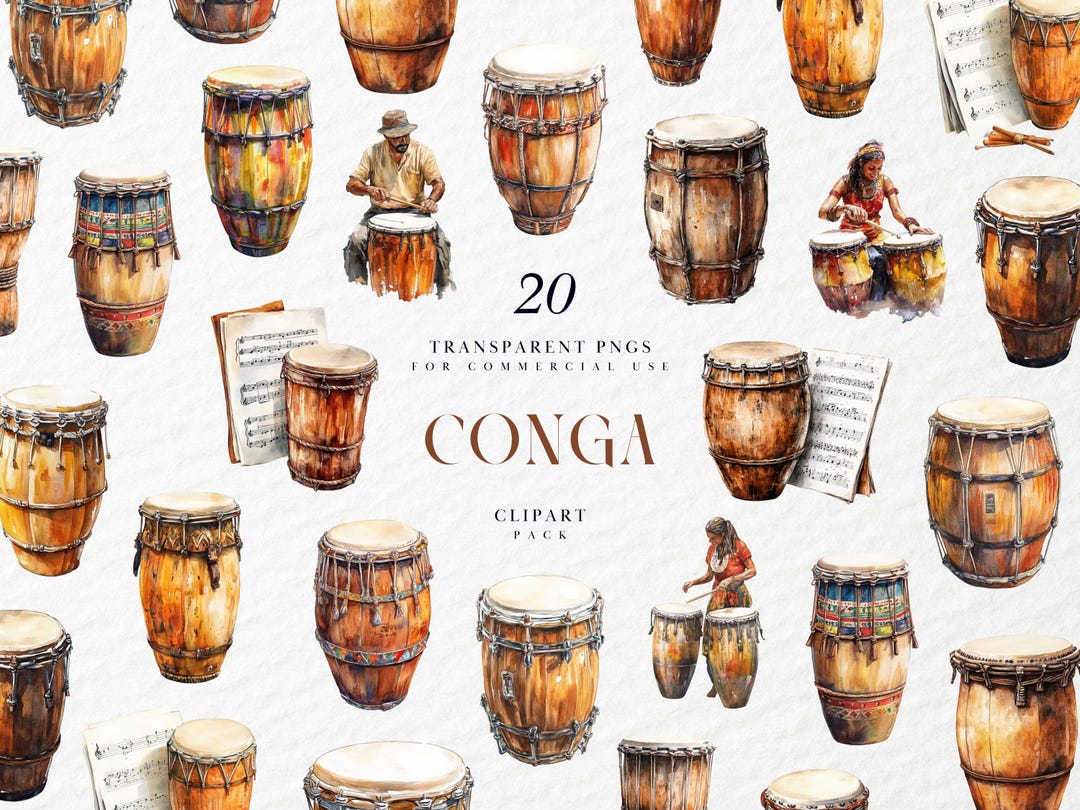 Watercolor Conga Clipart, Tumbadora Drums, Percussion Instruments, Cuba ...